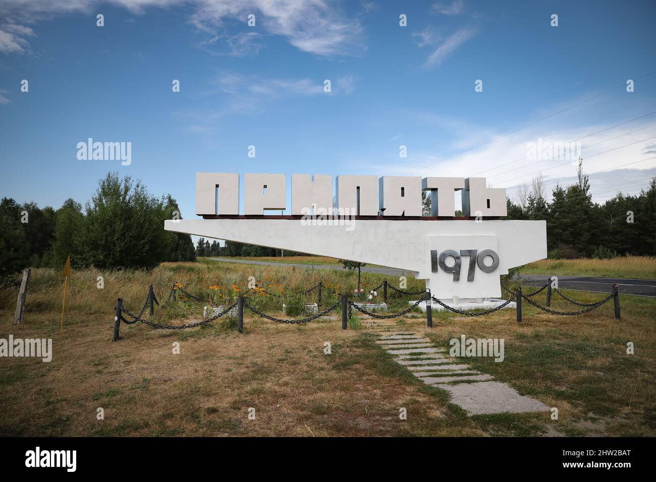 Pripyat Welcome Sign in Chernobyl Exclusion Zone, Chernobyl, Ukraine ...