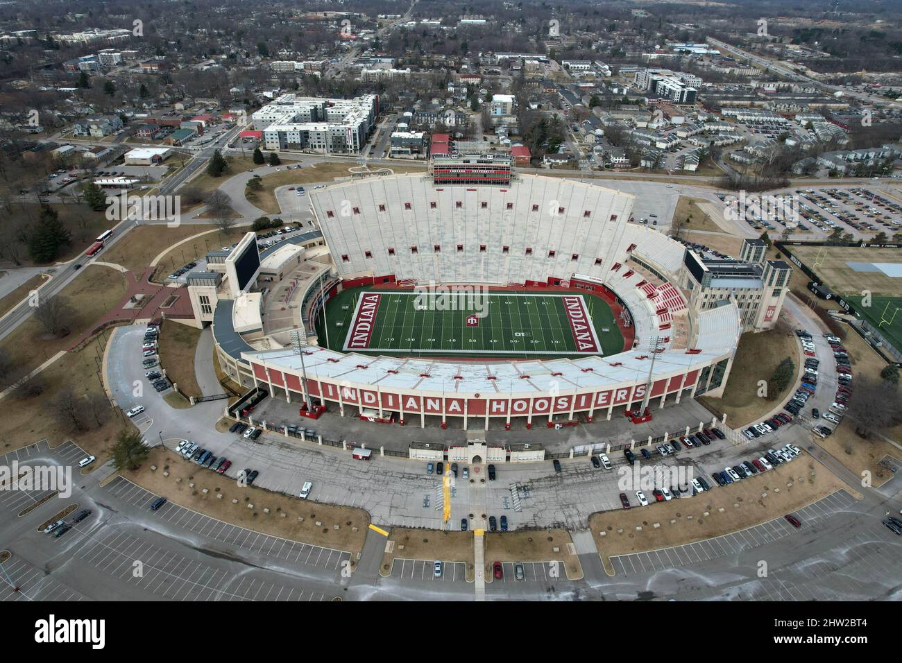 An aerial view of Memorial Stadium on the campus of Indiana University ...
