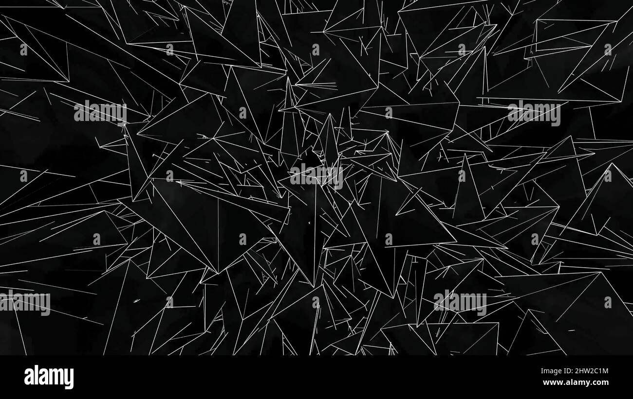 Abstract space of moving sharp triangles. Animation. Dark sharp ...