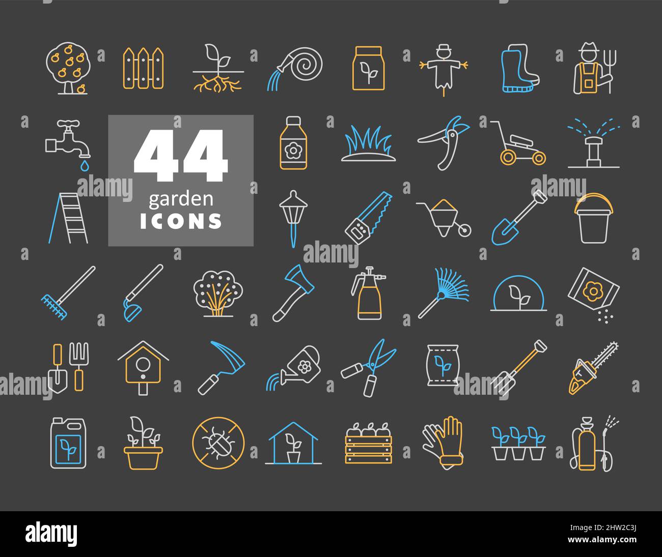 Gardening and Planting vector isolated icons set. Graph symbol for ...