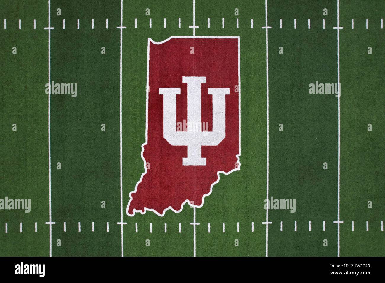 The Indiana Hoosiers logo is seen at midfield of the Memorial Stadium ...