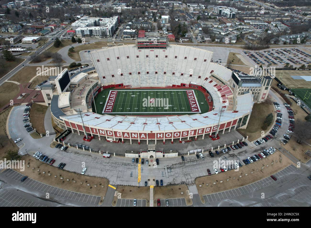 An aerial view of Memorial Stadium on the campus of Indiana University ...