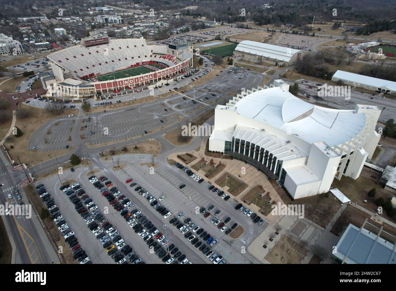 An aerial view of Simon Skjodt Assembly Hall and Memorial Stadium on ...