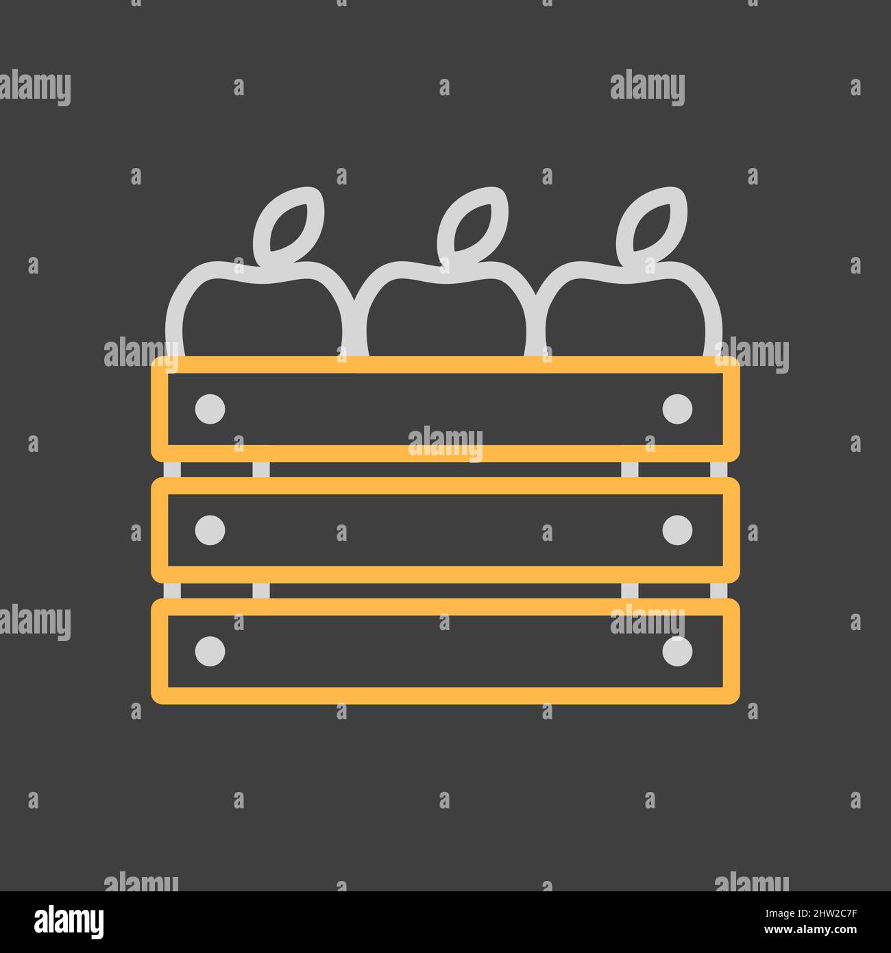 Wooden harvest box with apple vector icon. Graph symbol for agriculture ...