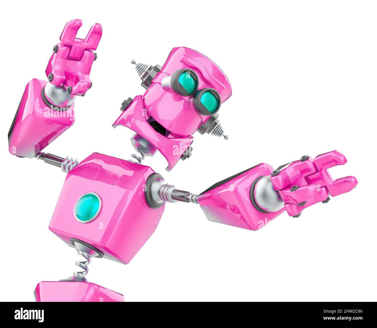 funny robot cartoon happy dance in a white background, 3d illustration ...