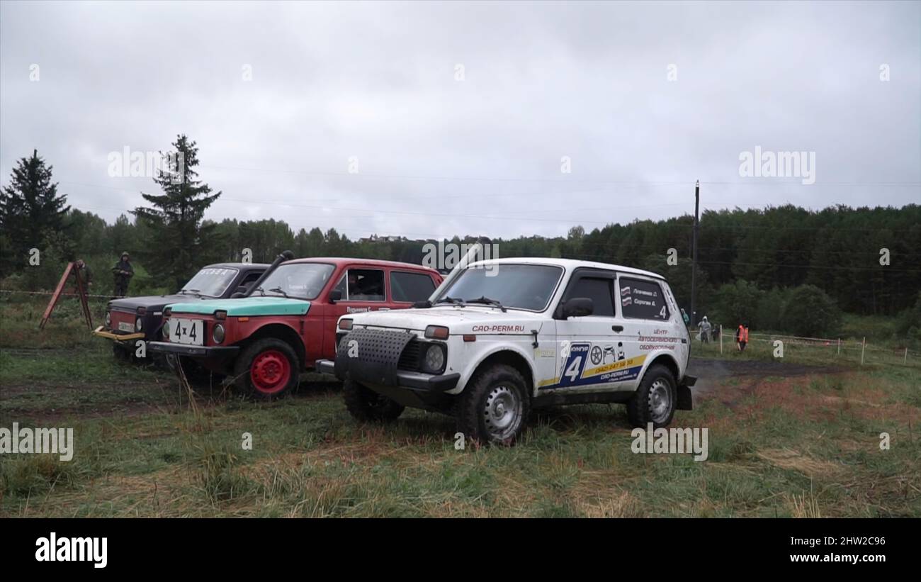 Moscow, Russia -September 2018: SUV on background of Russian landscape ...