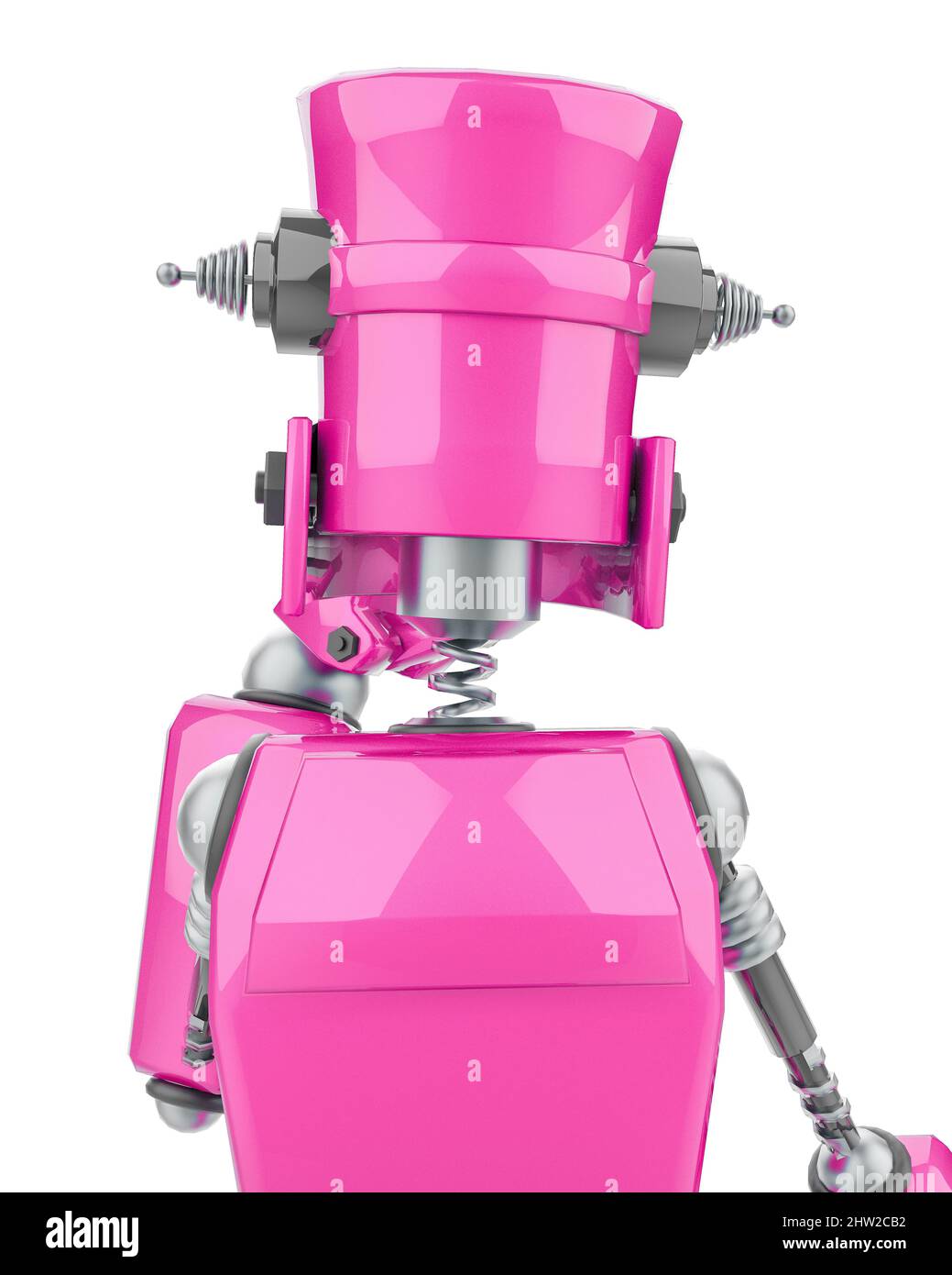 funny robot cartoon in a white background rear view, 3d illustration ...