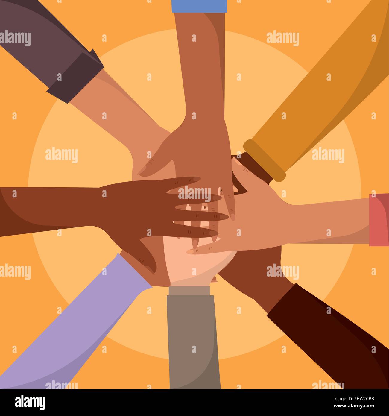 Lot of hands together Teamwork concept Vector illustration Stock Vector ...