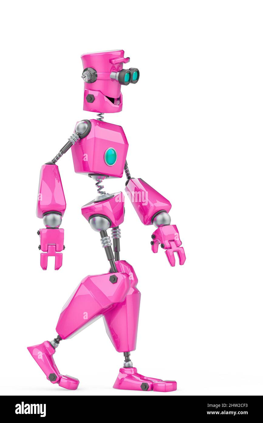 funny robot cartoon just walking in a white background., 3d ...