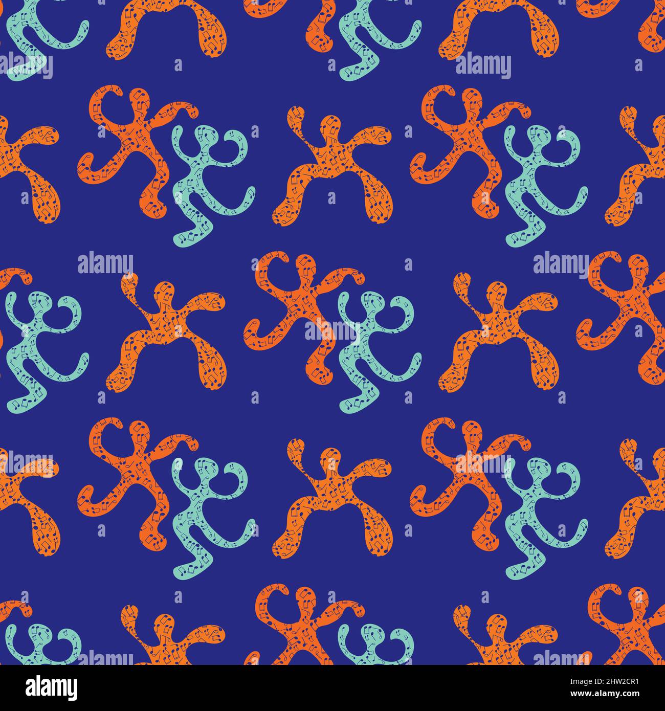Funky dancing people vector pattern background. Fun backdrop of ...
