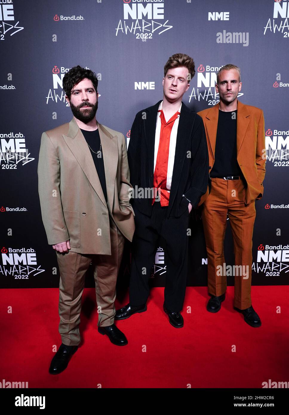 Yannis Philippakis, Jack Bevan and Jimmy Smith of Foals arriving at the ...