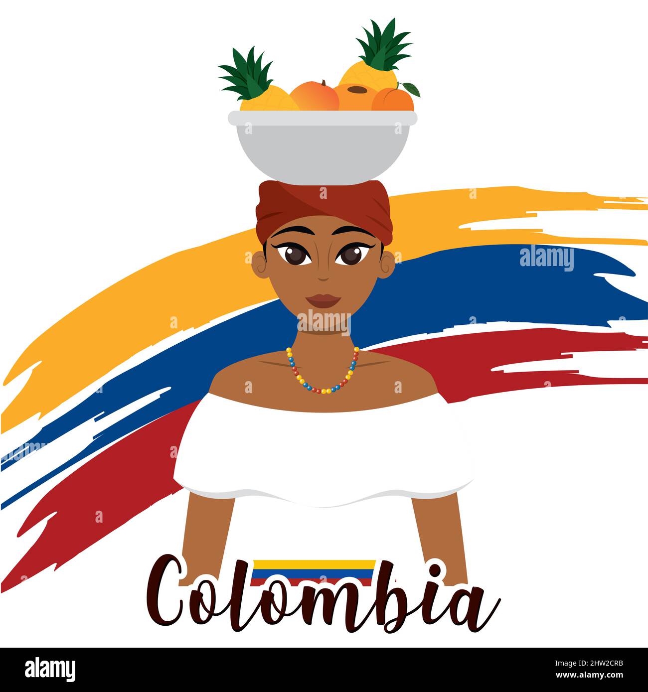 Traditional Colombian girl with a fruit basket Colombia Vector ...