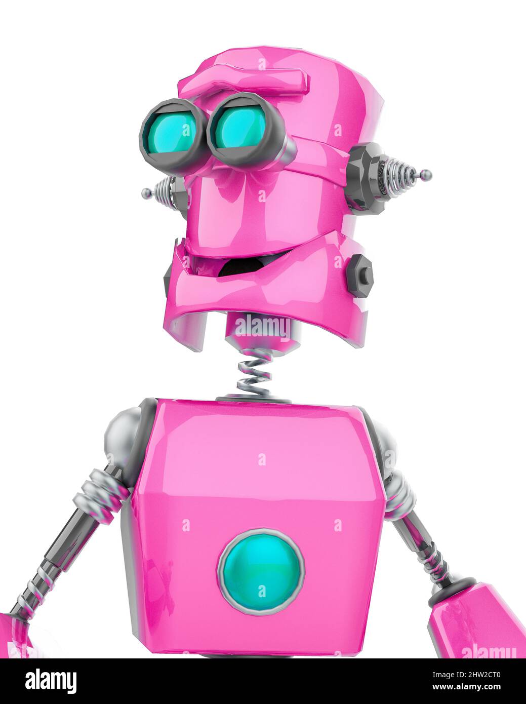 funny robot cartoon smiling potrait in a white background., 3d ...