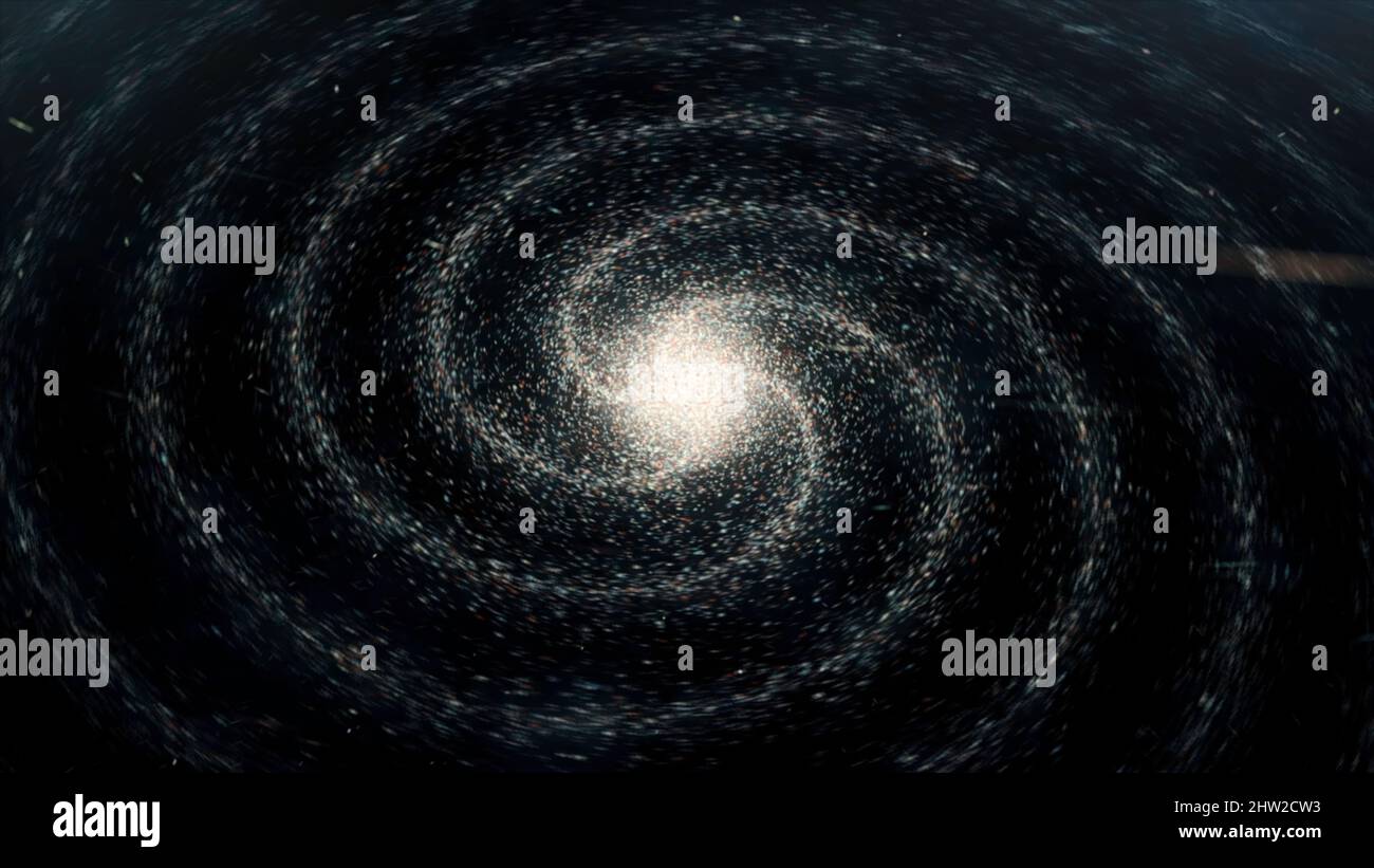 Abstract animation of spiral galaxy rotation in space with billion of ...