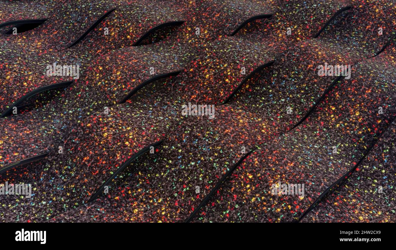 3d shiny waves. Animation. Wavy dark paths move parallel to each other ...