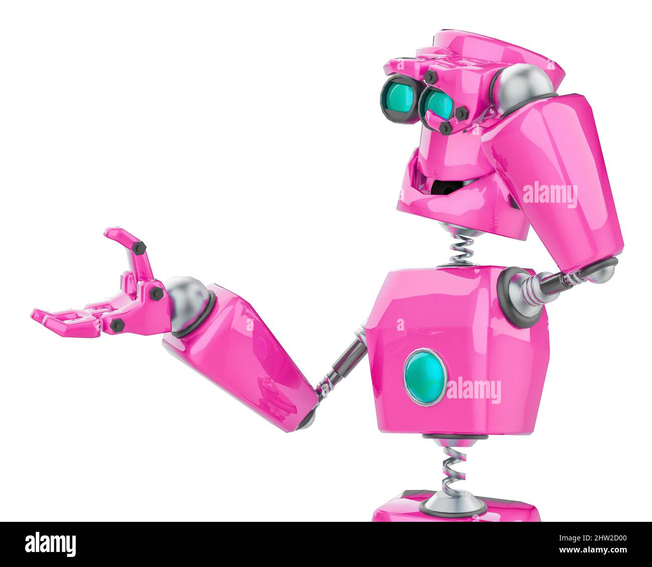 funny robot sees cartoon in a white background, 3d illustration Stock ...