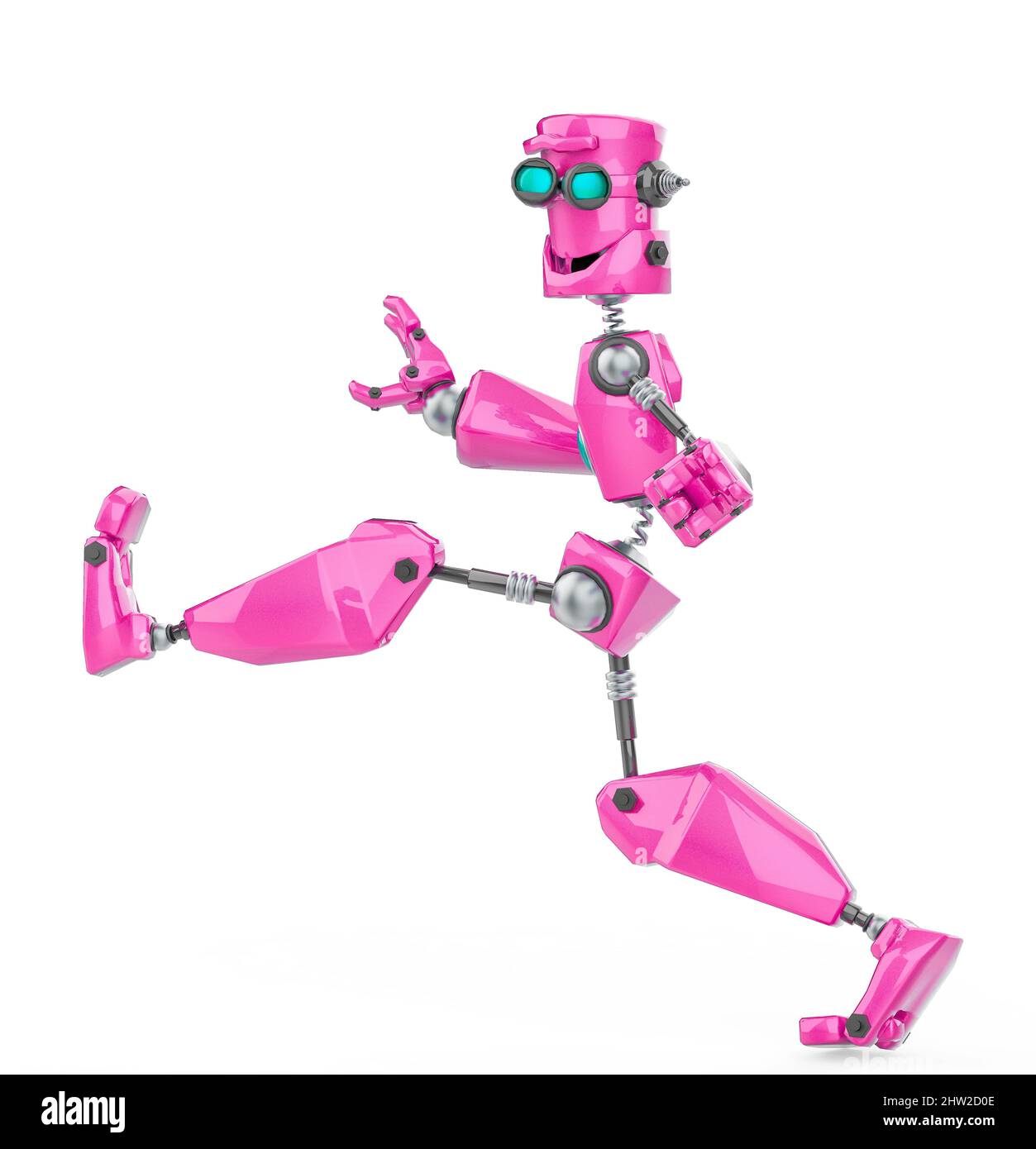 funny robot cartoon crazy walk along in a white background, 3d ...