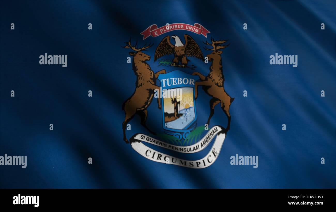 Abstract animation of Michigan State flag waving in the wind. The flag ...