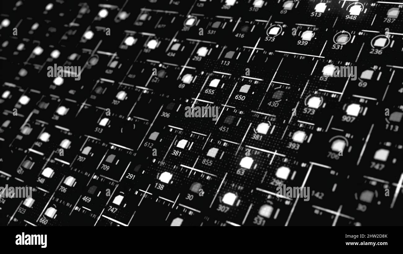Abstract monochrome animation of stock market data and financial ...