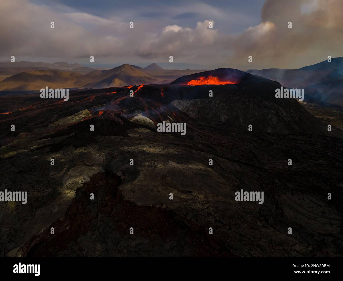 Impressive aerial view of the exploding red lava from the Active ...