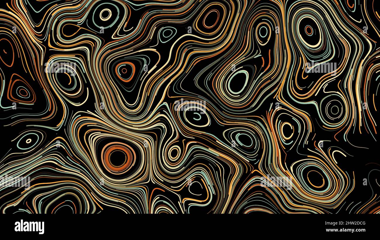 Background of pattern of curved and circular lines on black backdrop ...