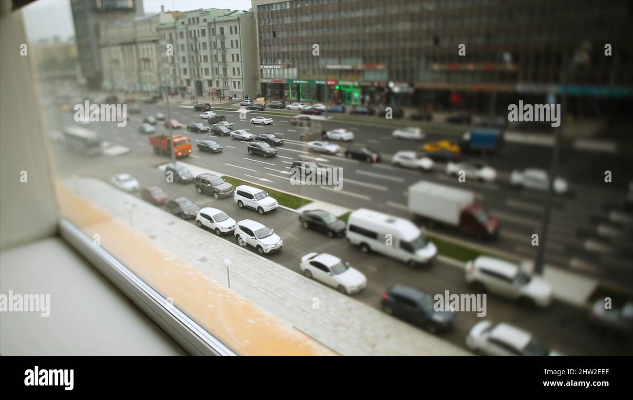 Lots of cars parking in the city. Footage. Roads are crowded with cars ...