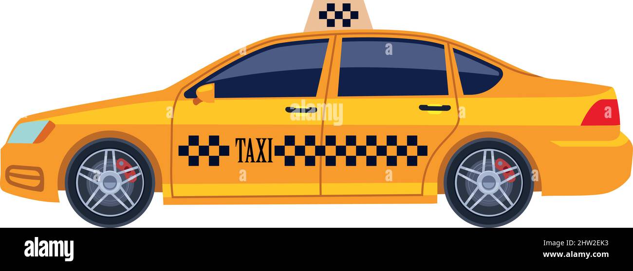 Taxi icon. Yellow car side view with black square pattern Stock Vector ...