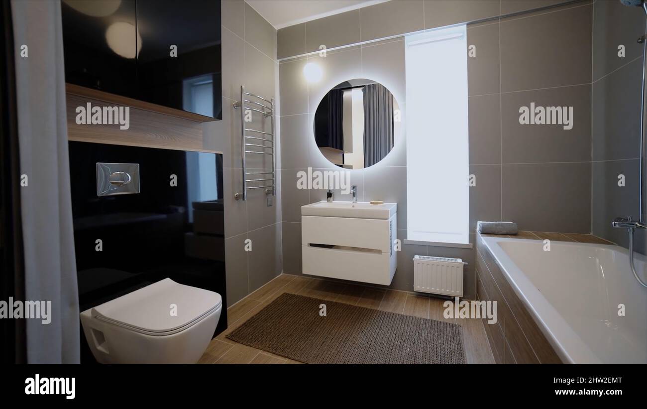 Modern fashionable residential bathroom interior inside new apartment ...