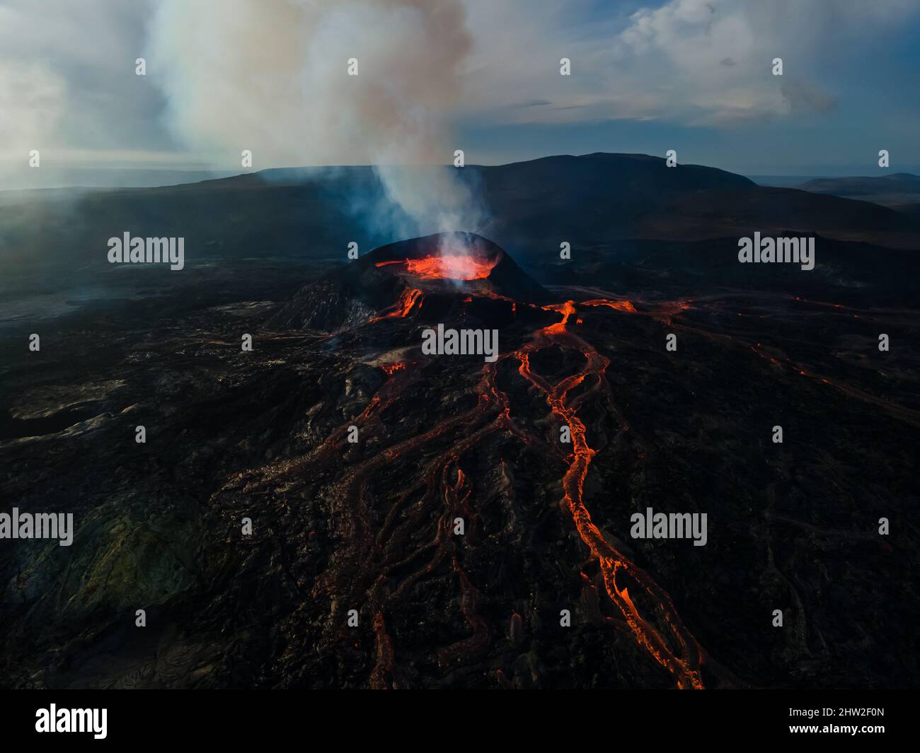 Impressive aerial view of the exploding red lava from the Active ...