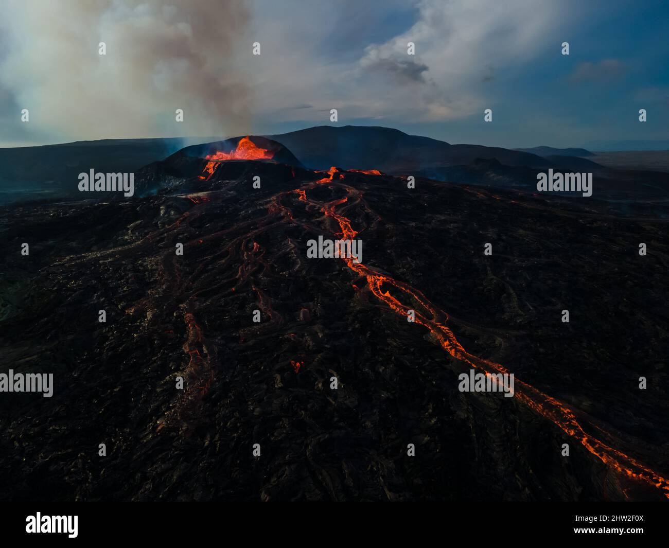 Impressive aerial view of the exploding red lava from the Active ...