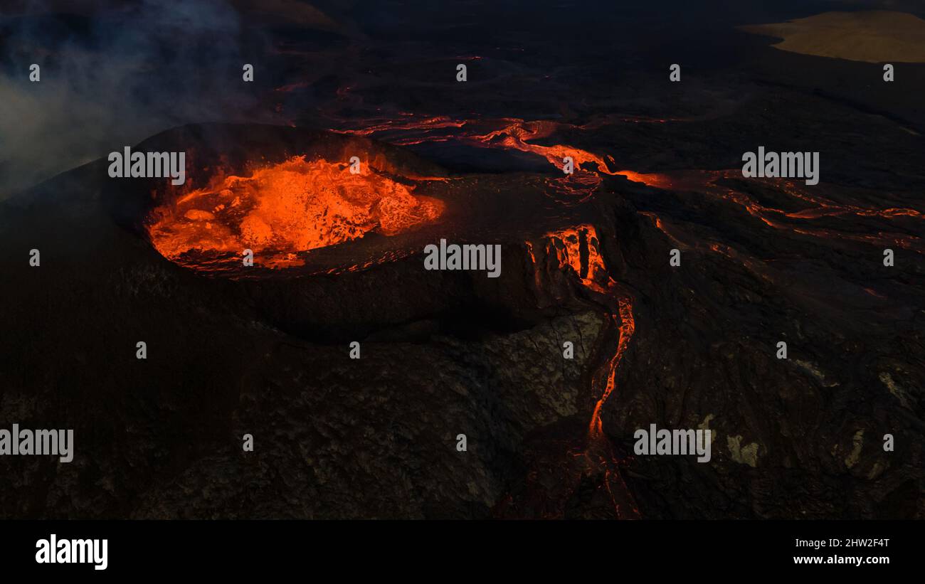 Impressive aerial view of the exploding red lava from the Active ...