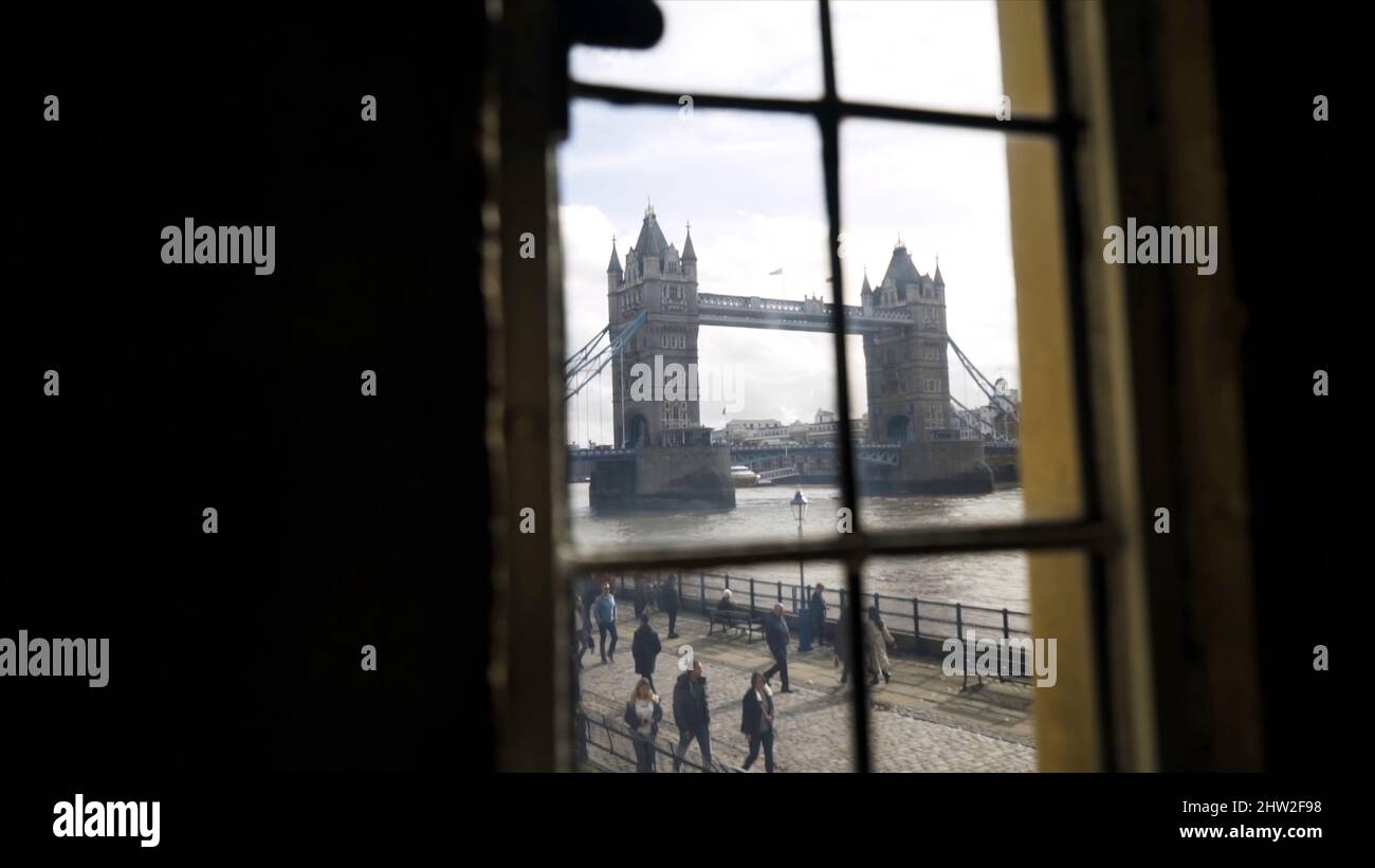 View from window of British bridge. Action. Inside apartment there is ...