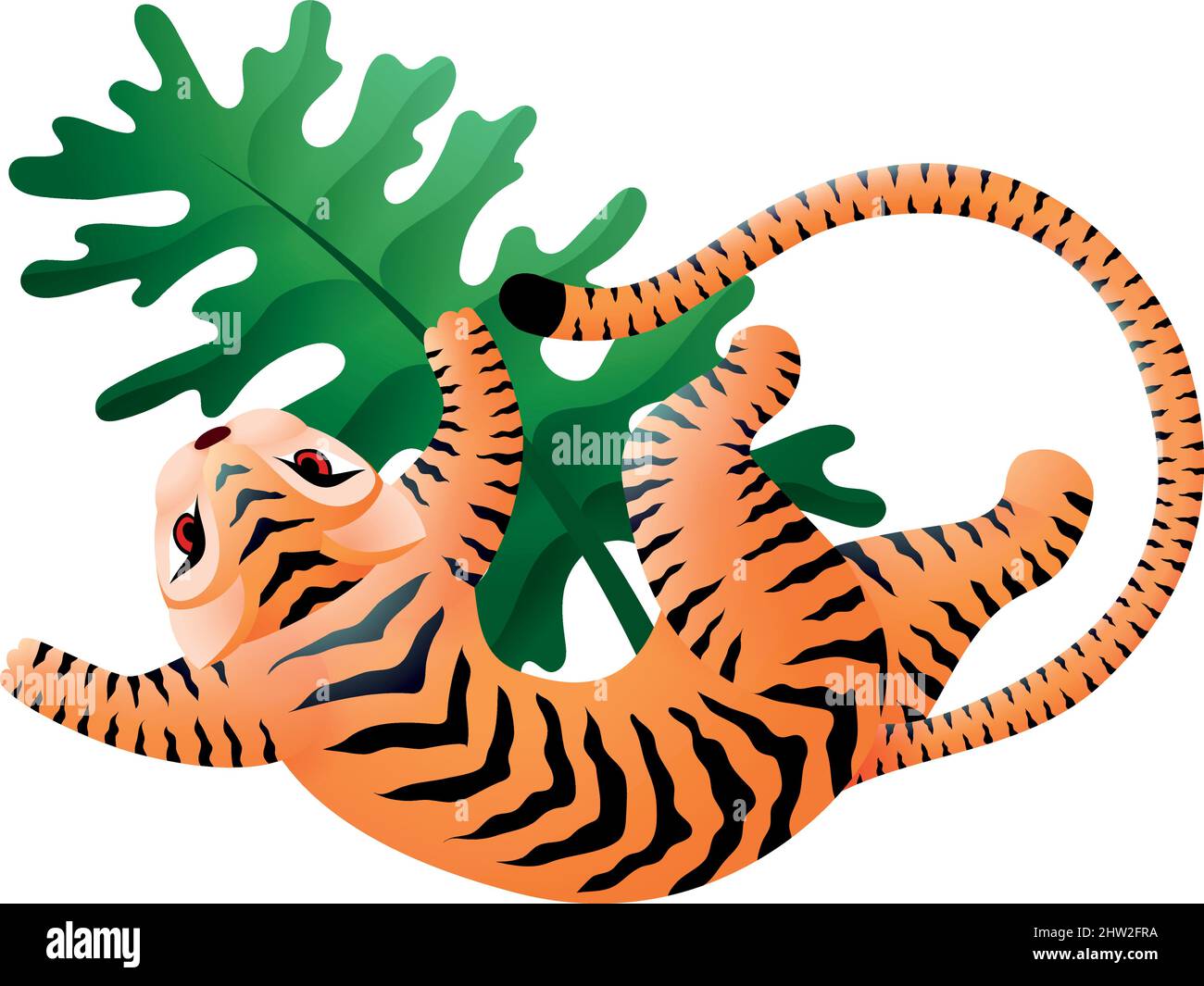 Tiger on green leaf. Oriental decorative animal symbol Stock Vector ...