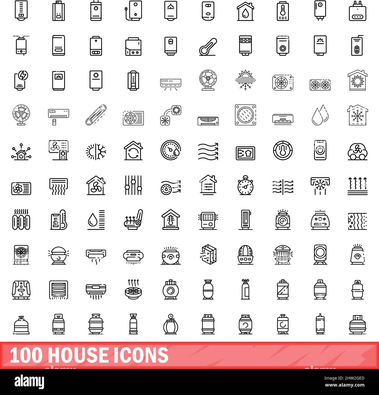 100 house icons set. Outline illustration of 100 house icons vector set ...