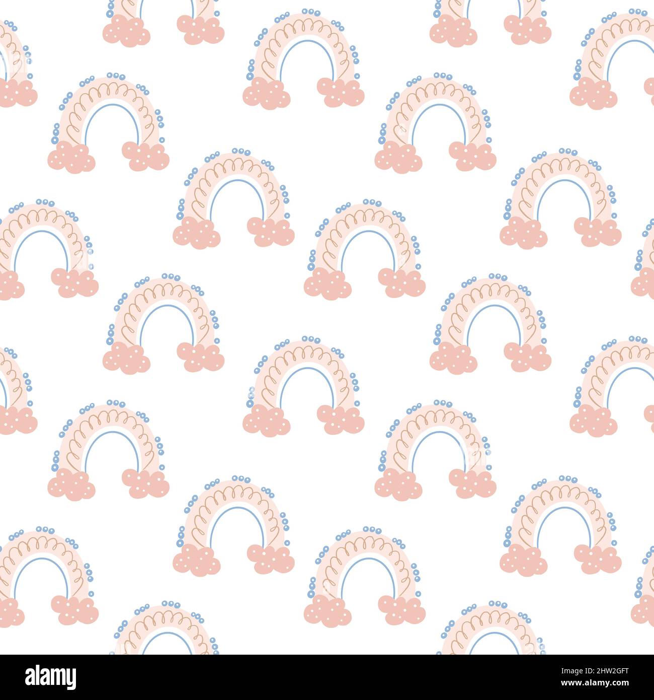 Illustration cartoon seamless pattern of rainbows in beige orange color ...