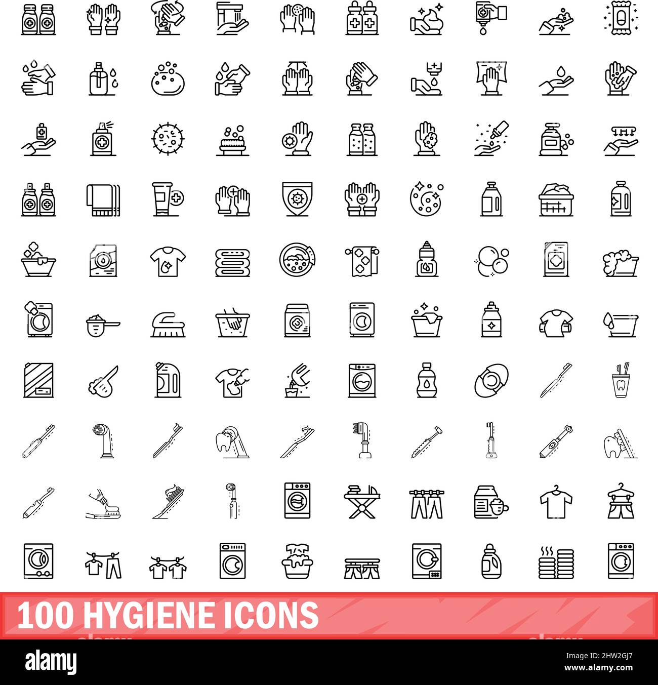 100 hygiene icons set. Outline illustration of 100 hygiene icons vector ...