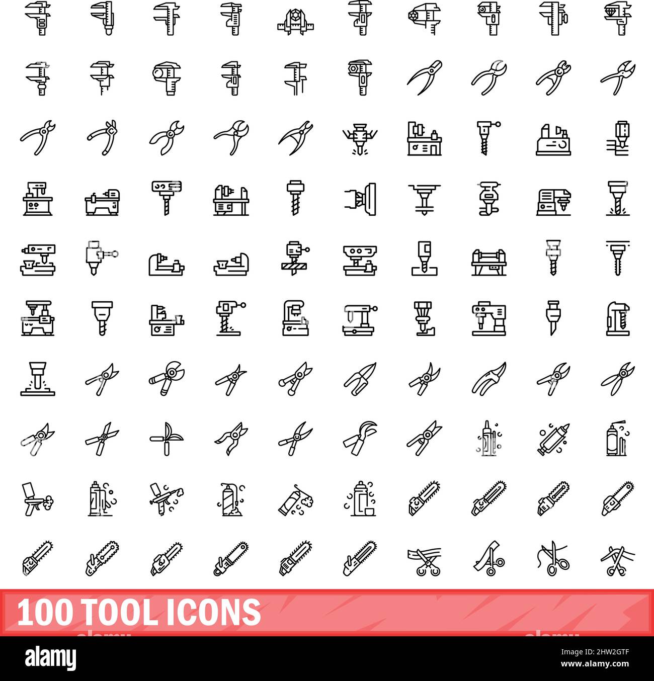 100 tool icons set. Outline illustration of 100 tool icons vector set ...