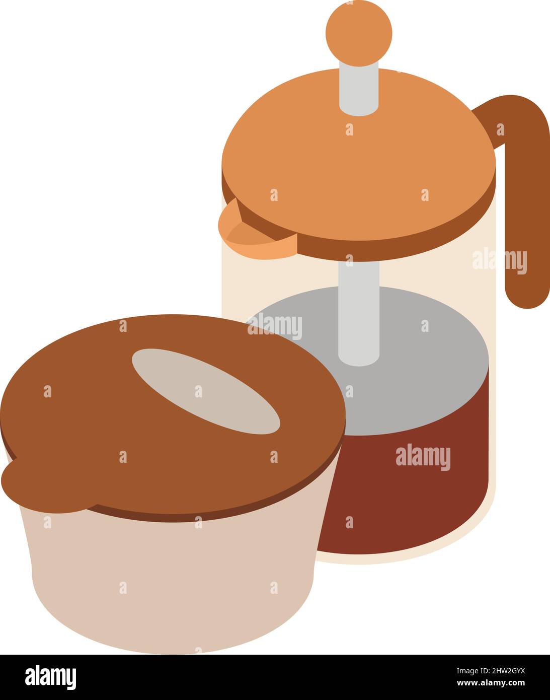 Coffee time icon isometric vector. French press coffee maker with drink ...