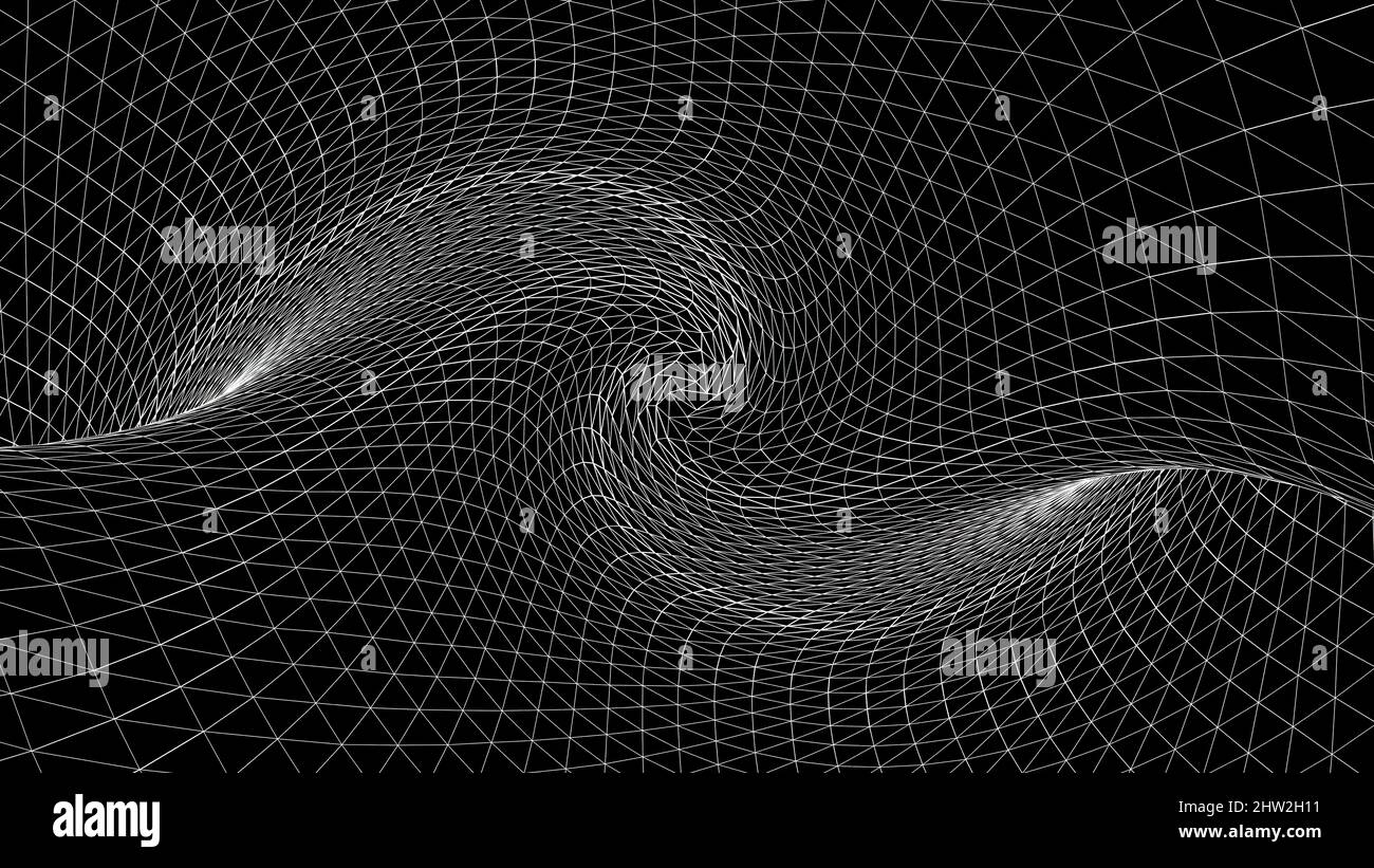 Abstract geometric curved space of white lines. Animation. Distorted ...