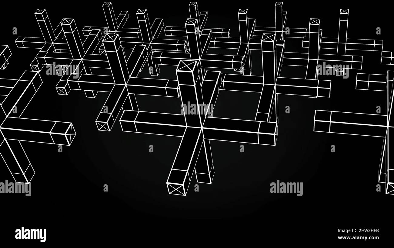 Abstract animation of movement of geometric shapes on a black ...