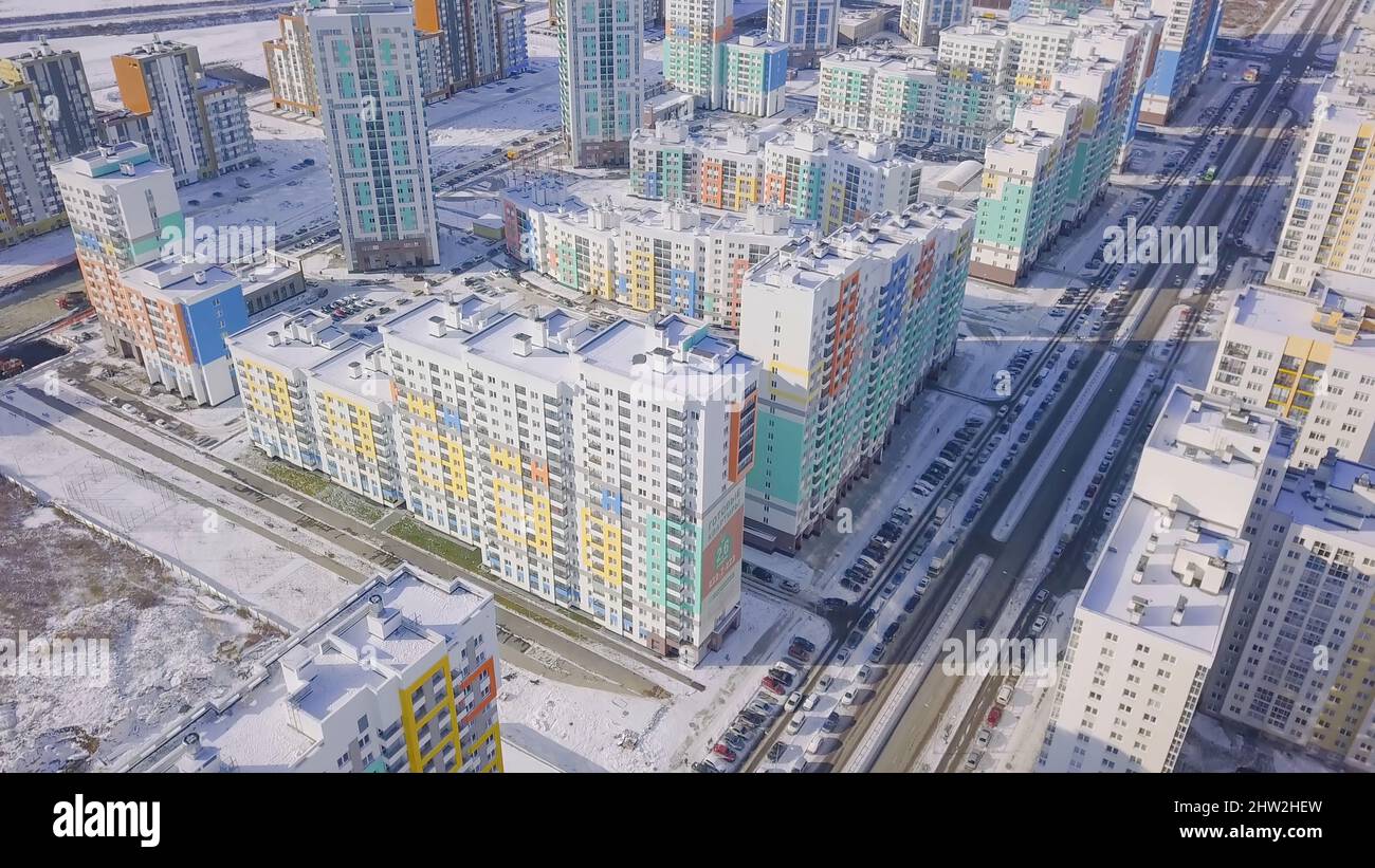 Aerial view apartment buildings complex and residential houses ...