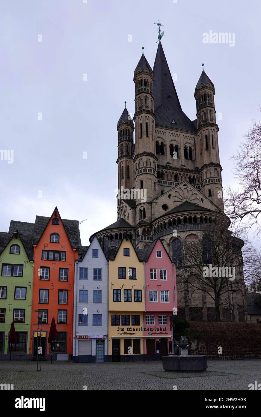 Cologne, Germany - Feb 25 2022 A view on the old colorful houses at the ...