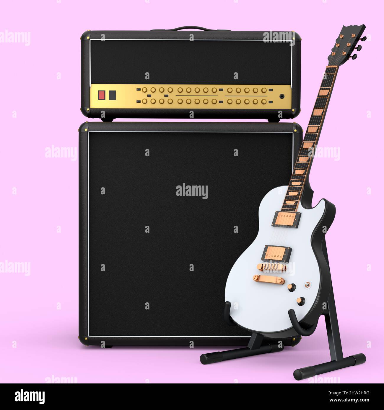 Classical amplifier with electric or acoustic guitar on stand isolated ...