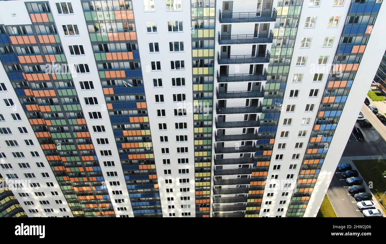 Beautiful multicolored high-rise residential buildings. Aerial view of ...