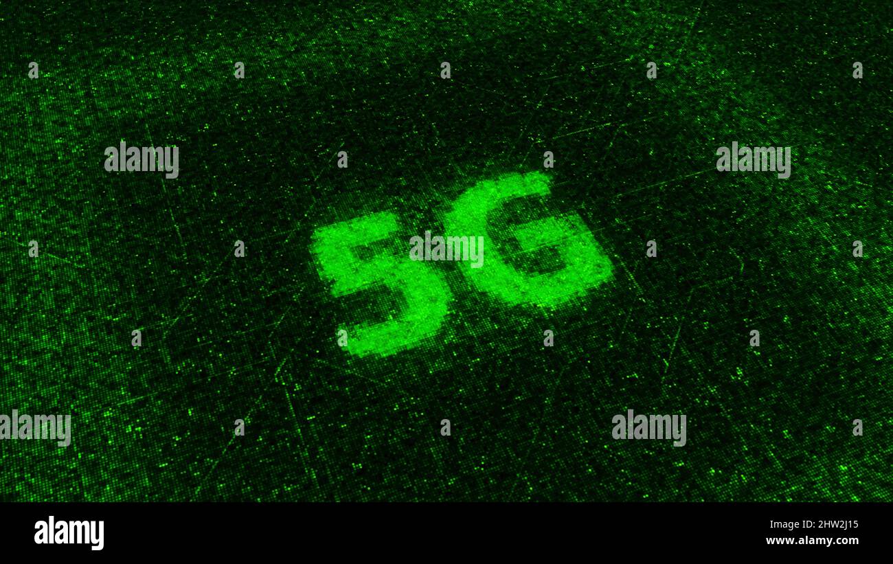 5G sign. Animation. Glowing particles descend and become 5G sign ...