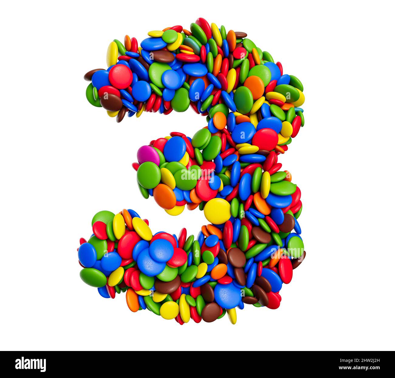 3D illustration of the number 3 made of chocolate candies on the white ...