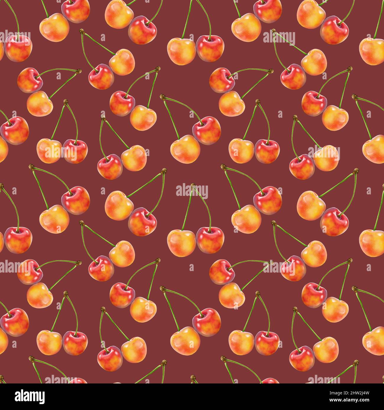 Illustration realism seamless pattern berry orange cherry on a dark ...