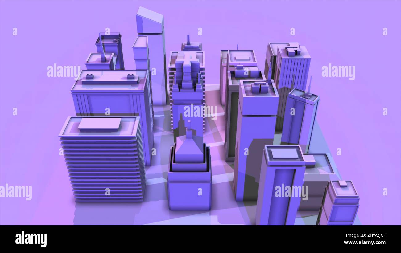 Abstract animation of 3d buildings, city center project in miniature ...