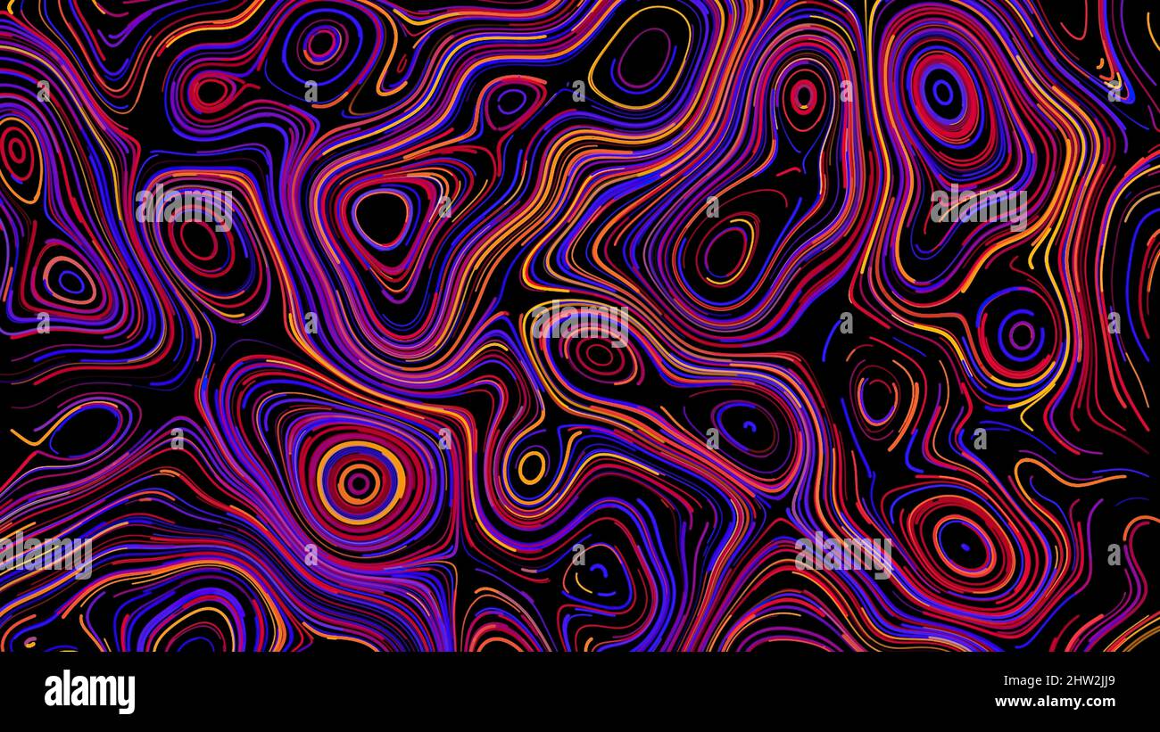 Psychedelic circular patterns on black background. Animation. Colorful ...