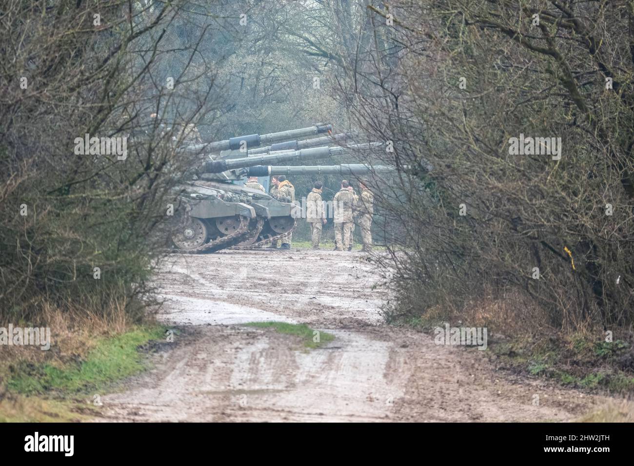a brigade of four british army challenger 2 main battle tanks parked on ...